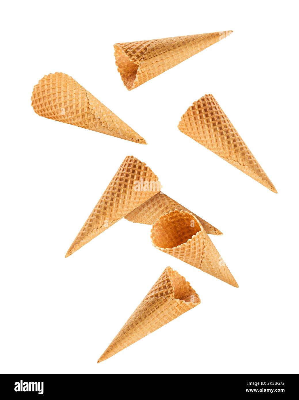 Falling Empty ice cream cone, isolated on white background, clipping ...