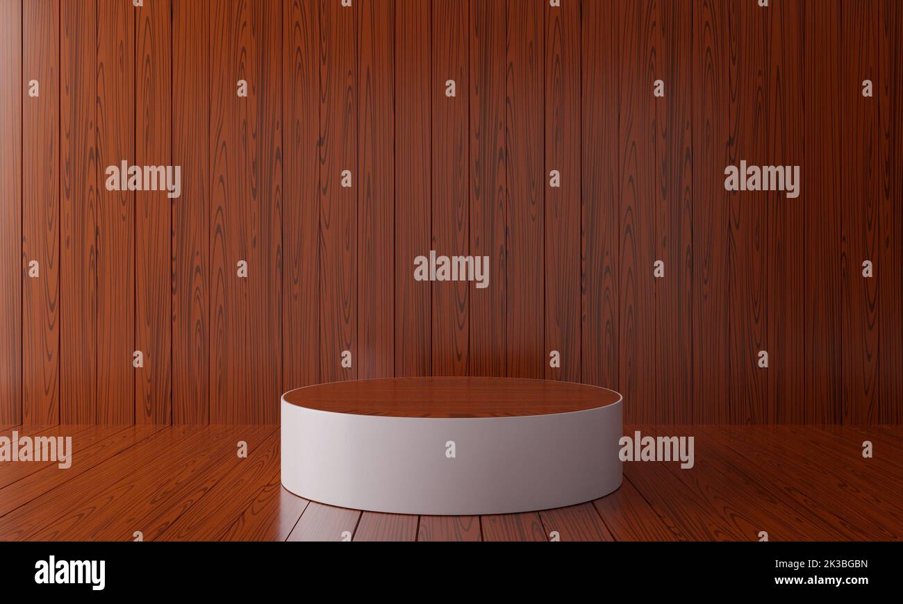 wooden cylinder and vase in the wood studio room.3d rendering Stock ...