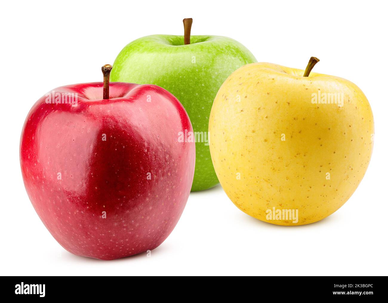 colorful apples, red green and yellow fruit, isolated on white background, clipping path, full ...