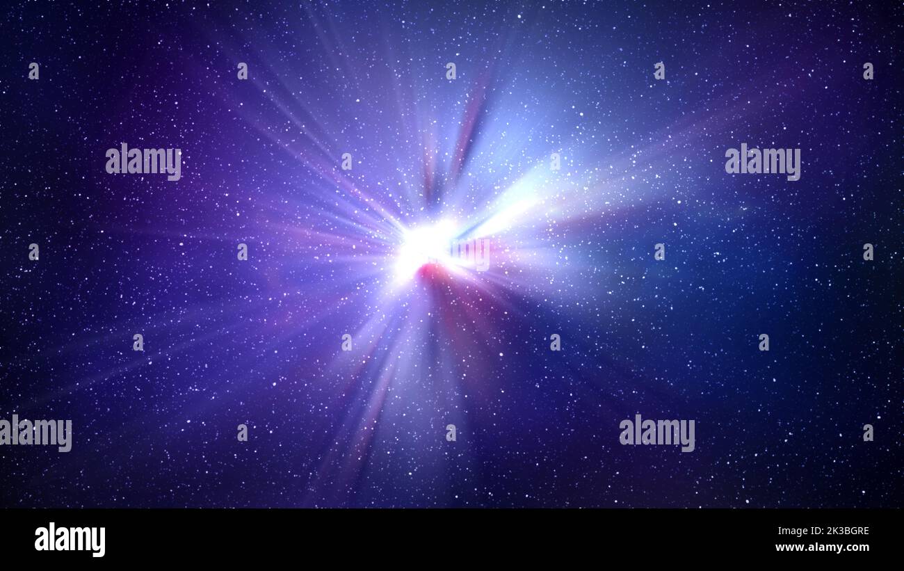 Burst of light in space. Night blue starry sky horizontal background ...