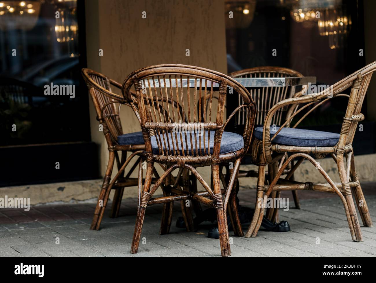 elegant street table and chairs of cafe. Set tables in a street ...