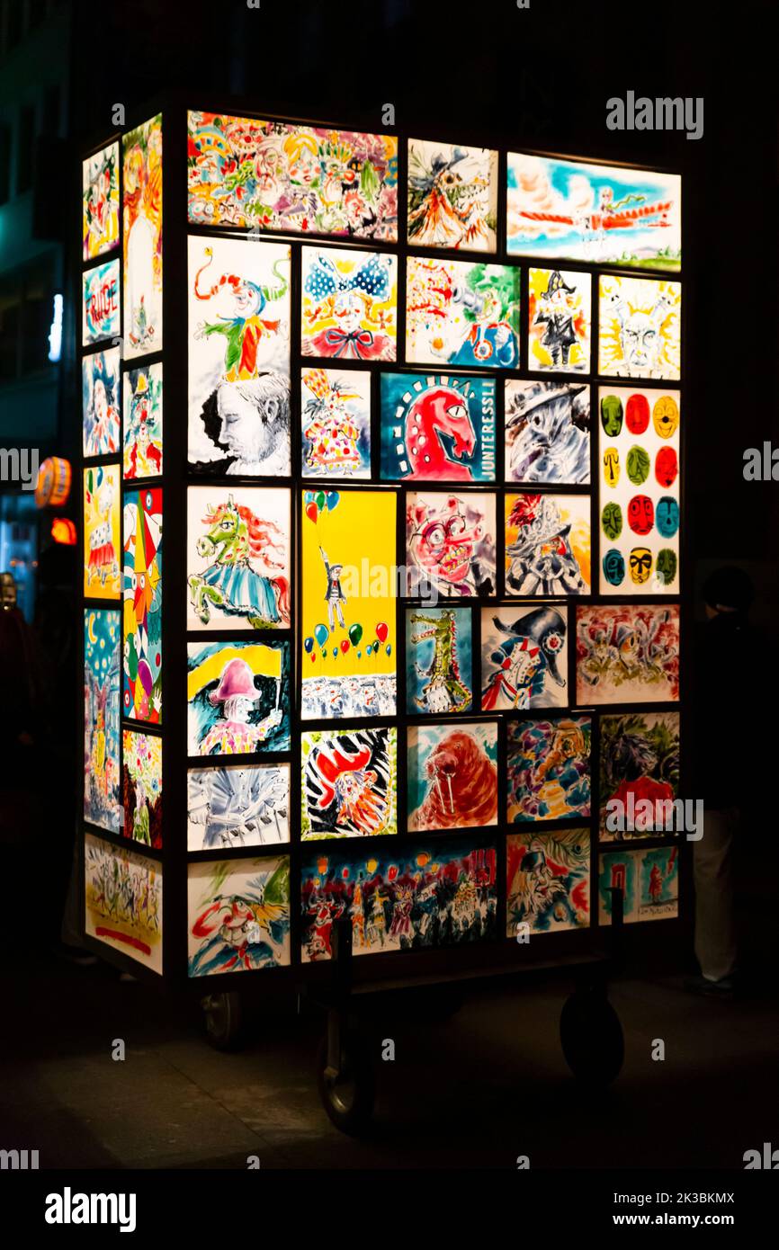 Switzerland, Basel, 7 March 2022. A beautiful tall illuminated main ...