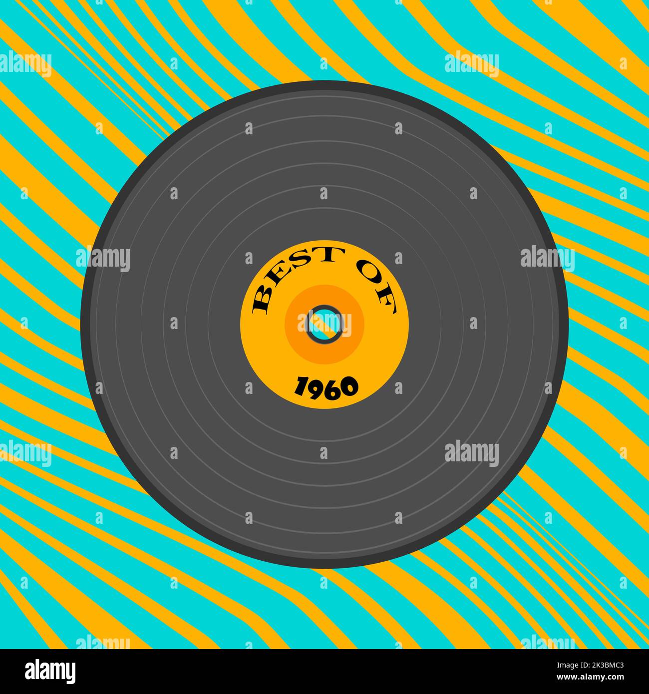 Decorative print with phonograph record and abstract stripes. Retro ...