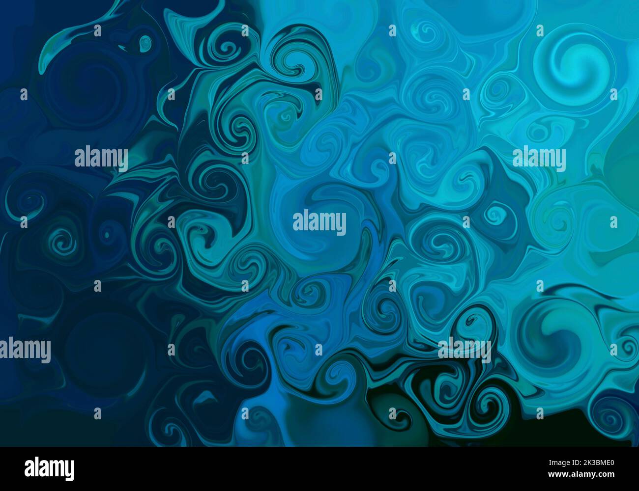 Abstract turquoise blue liquid marble swirling texture background or ...