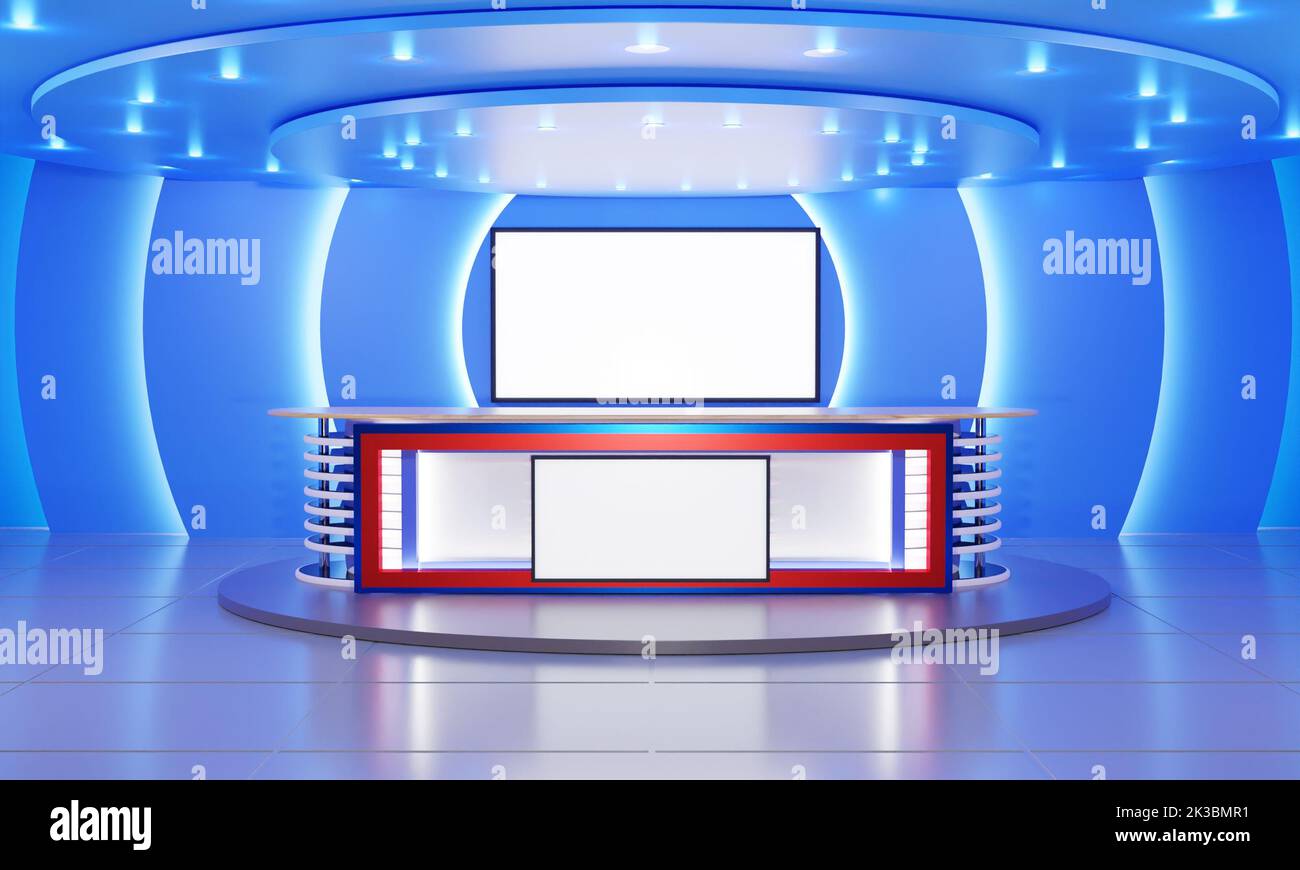 white table and lcd background in a news studio room.3d rendering Stock ...