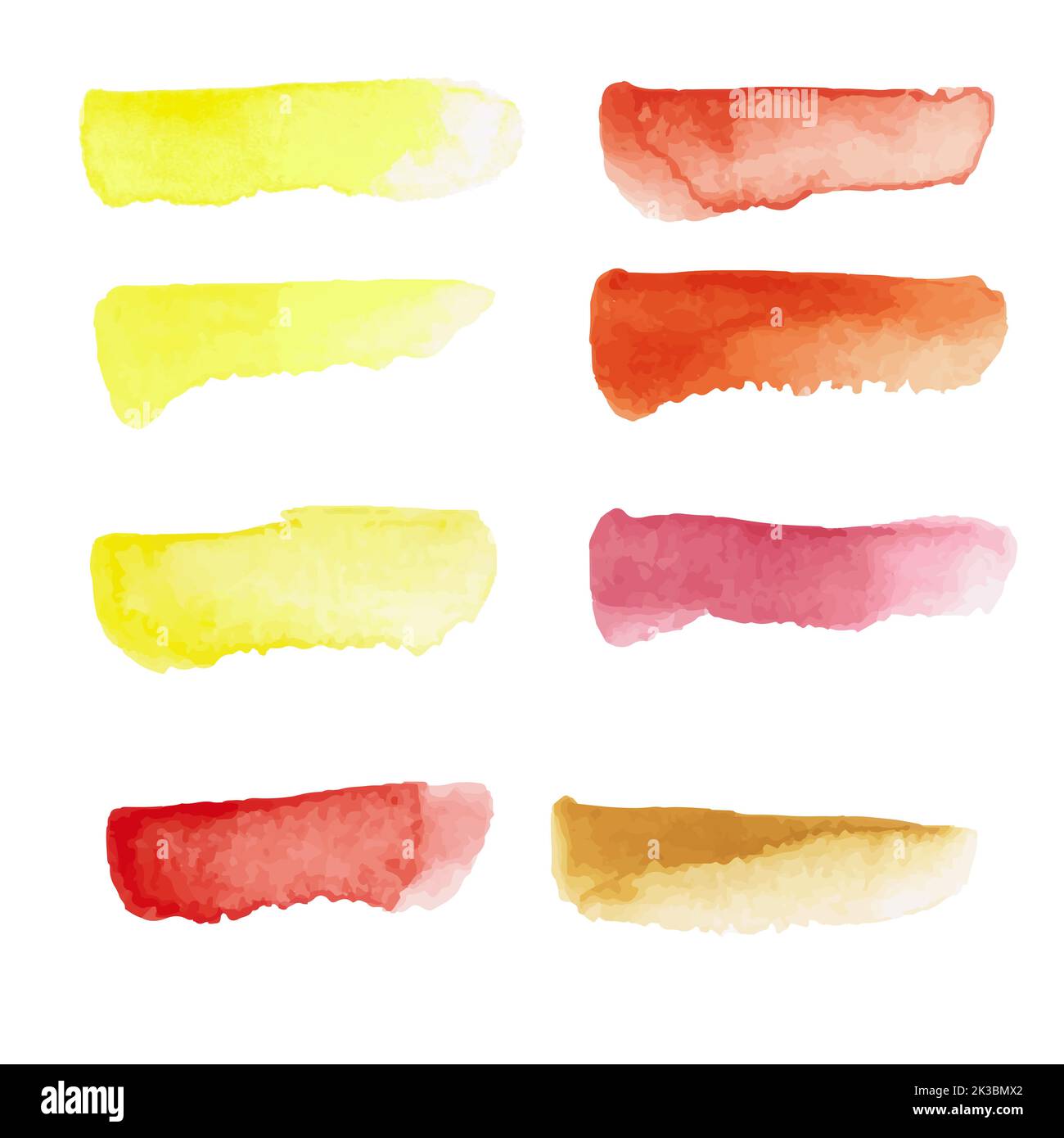 Set of eight watercolor strokes on a white background, vector ...