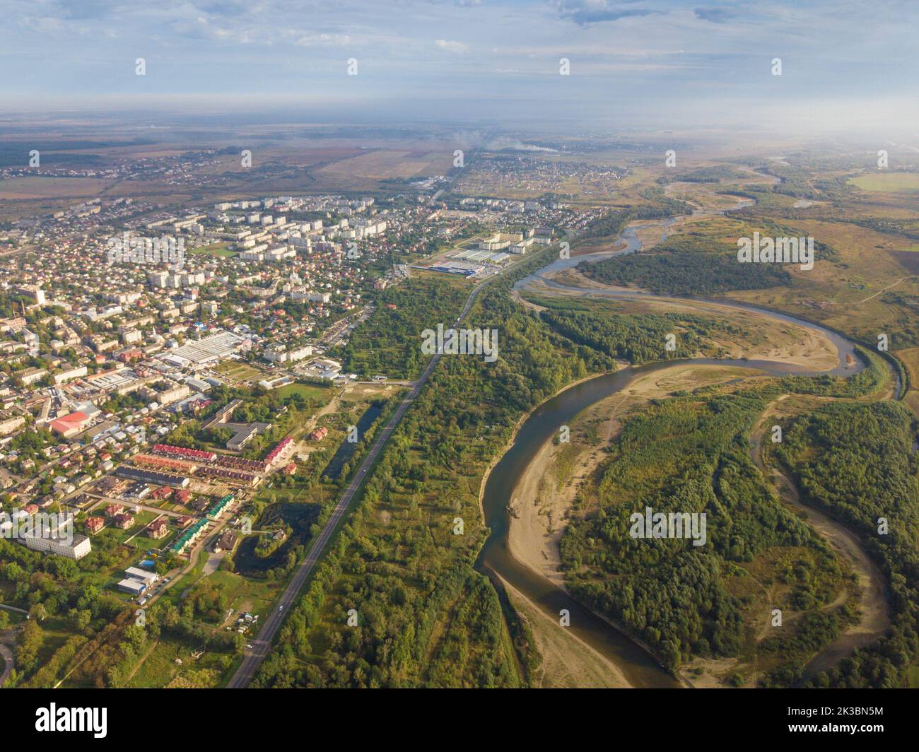 Ukraine, Stryi, Beautiful views on the river and city, bird's eye view ...