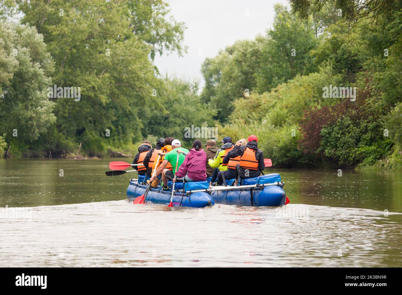 competition of teams on catamarans on the river, rafting Stock Photo ...