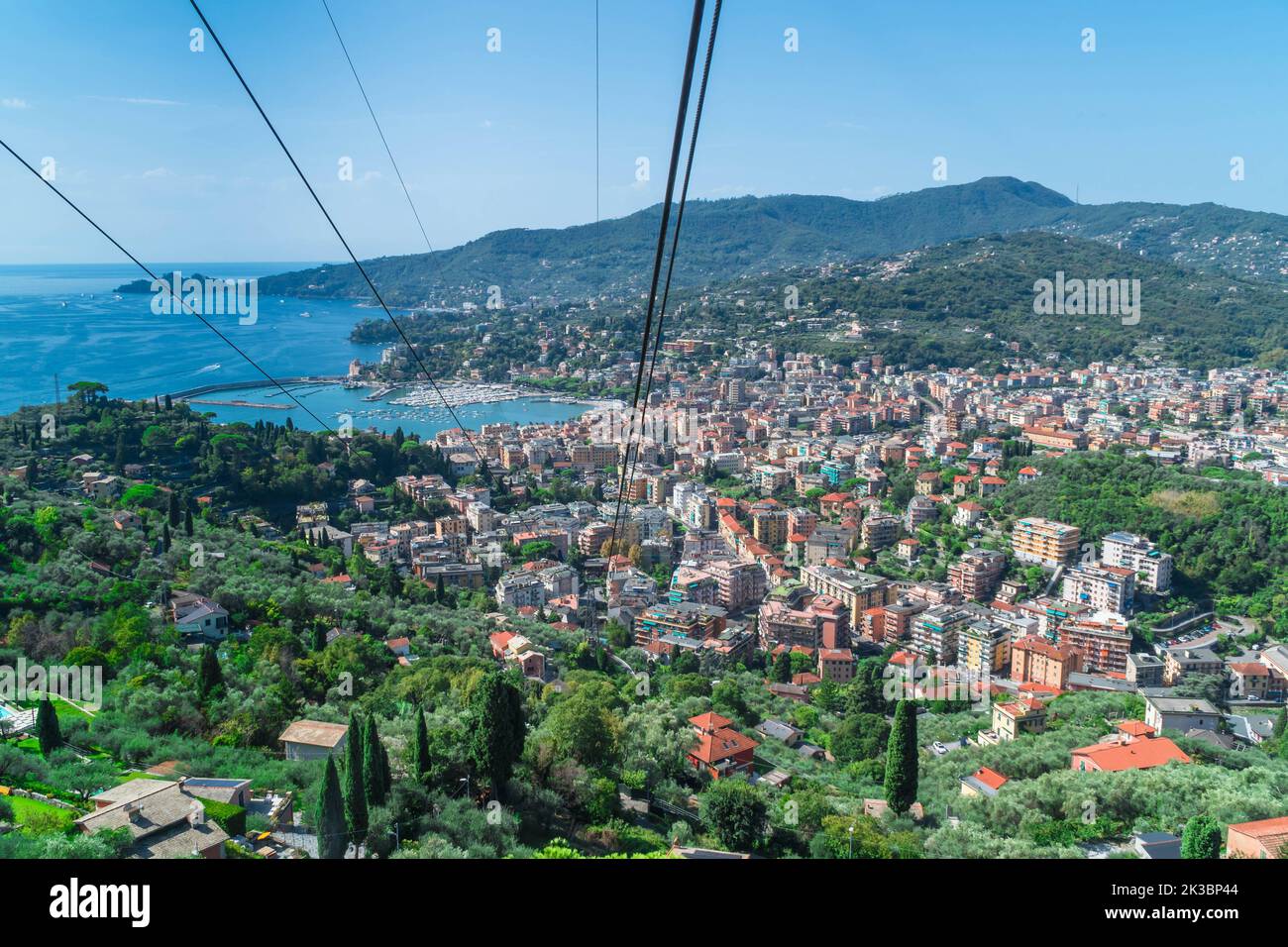Rising above Rapallo on the Rapallo Montallegro cable car, Liguria ...