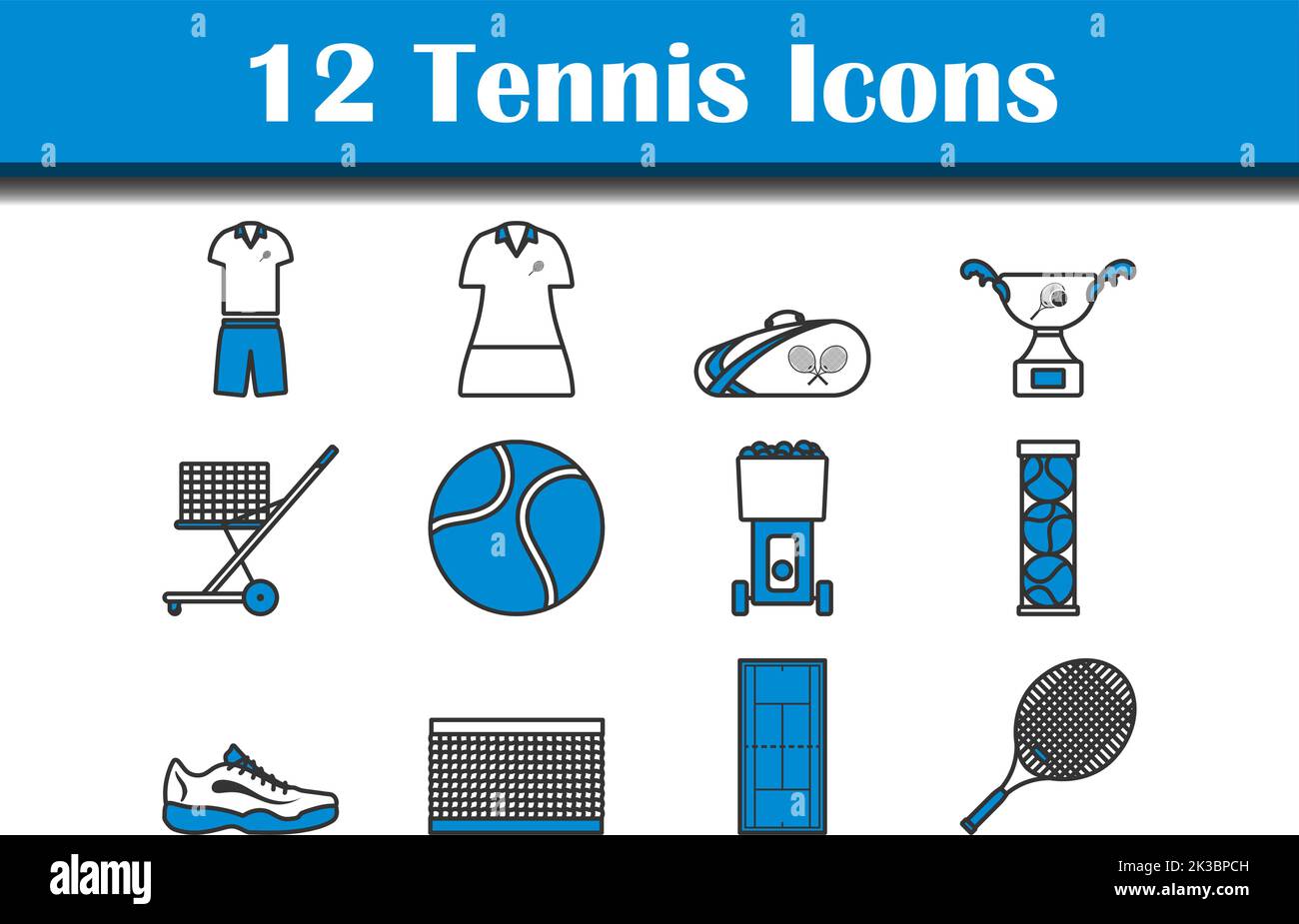Tennis Icon Set. Editable Bold Outline With Color Fill Design. Vector ...