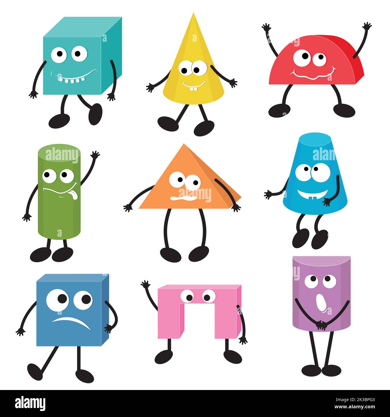 Characters, Multicolored volumetric geometric shapes of kawaii, color ...