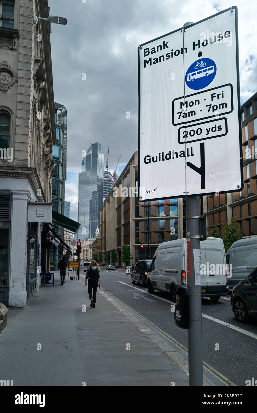 Road sign for Bank and Mansion House, London, EC4, England Stock Photo ...