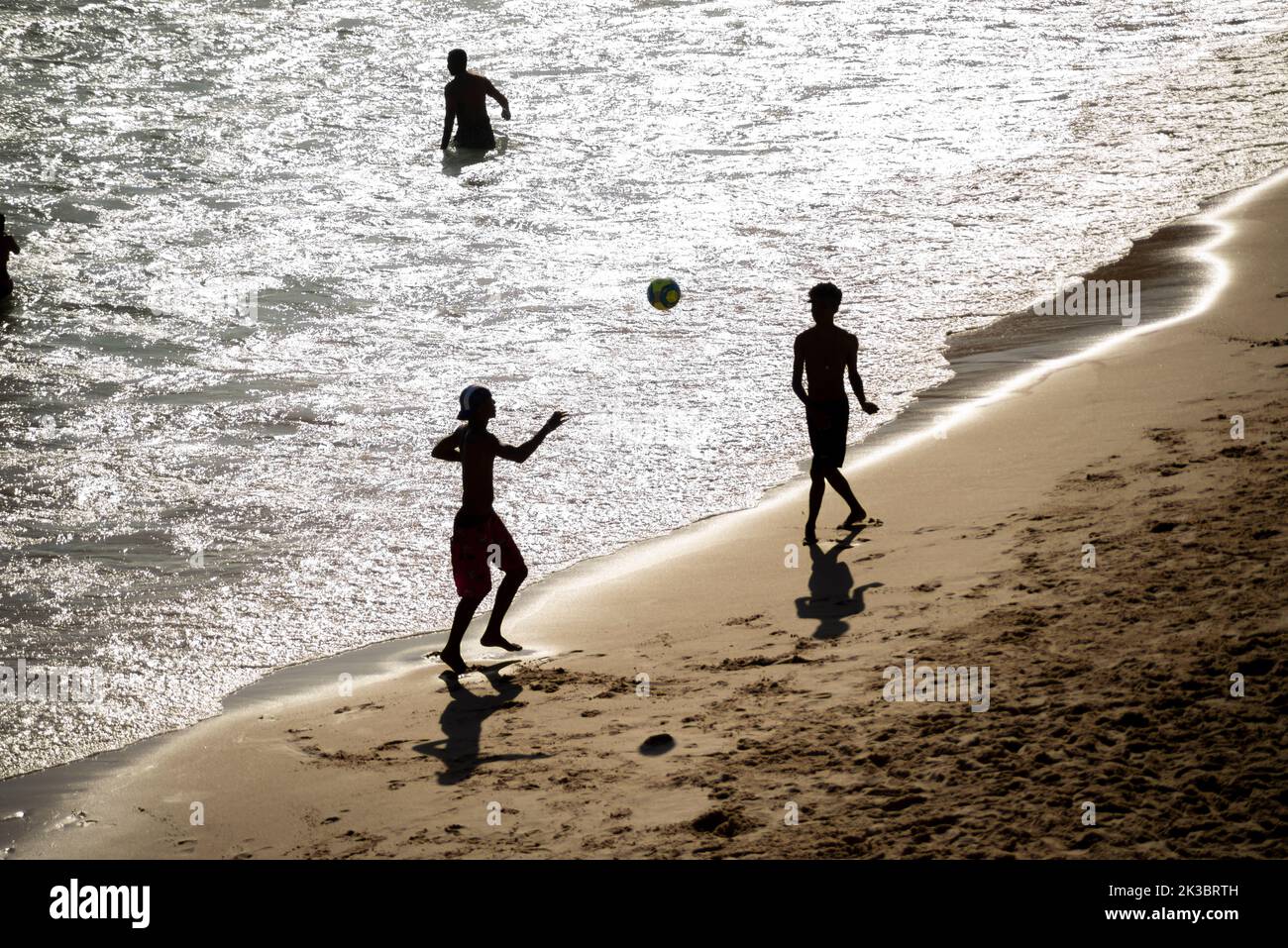 A view of People playing beach soccer at Paciencia beach in Rio ...