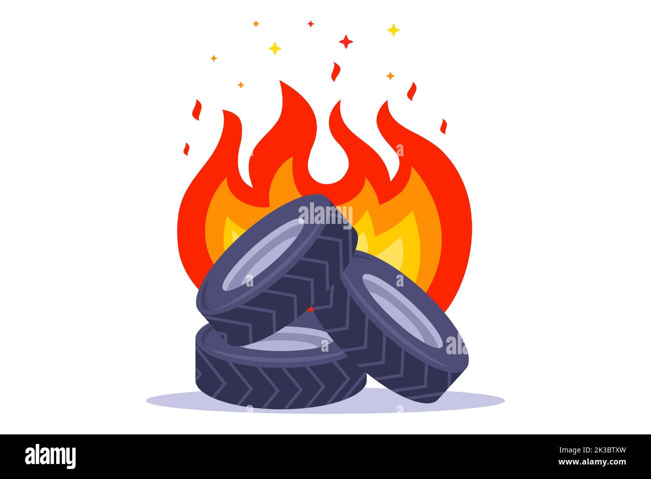 a pile of burning old car tires. flat vector illustration Stock Vector ...