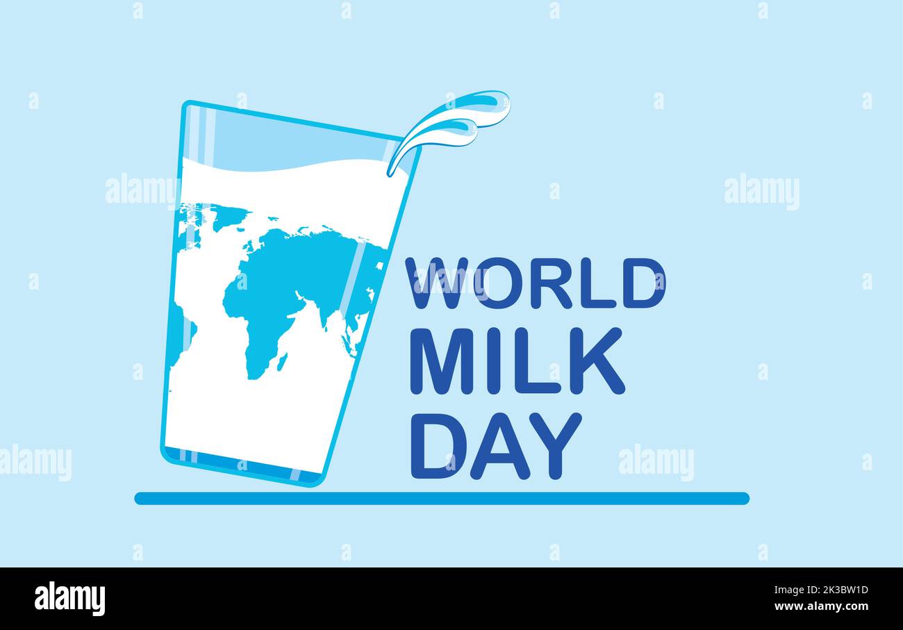 World milk day vector with global map on glass. style icon or label ...