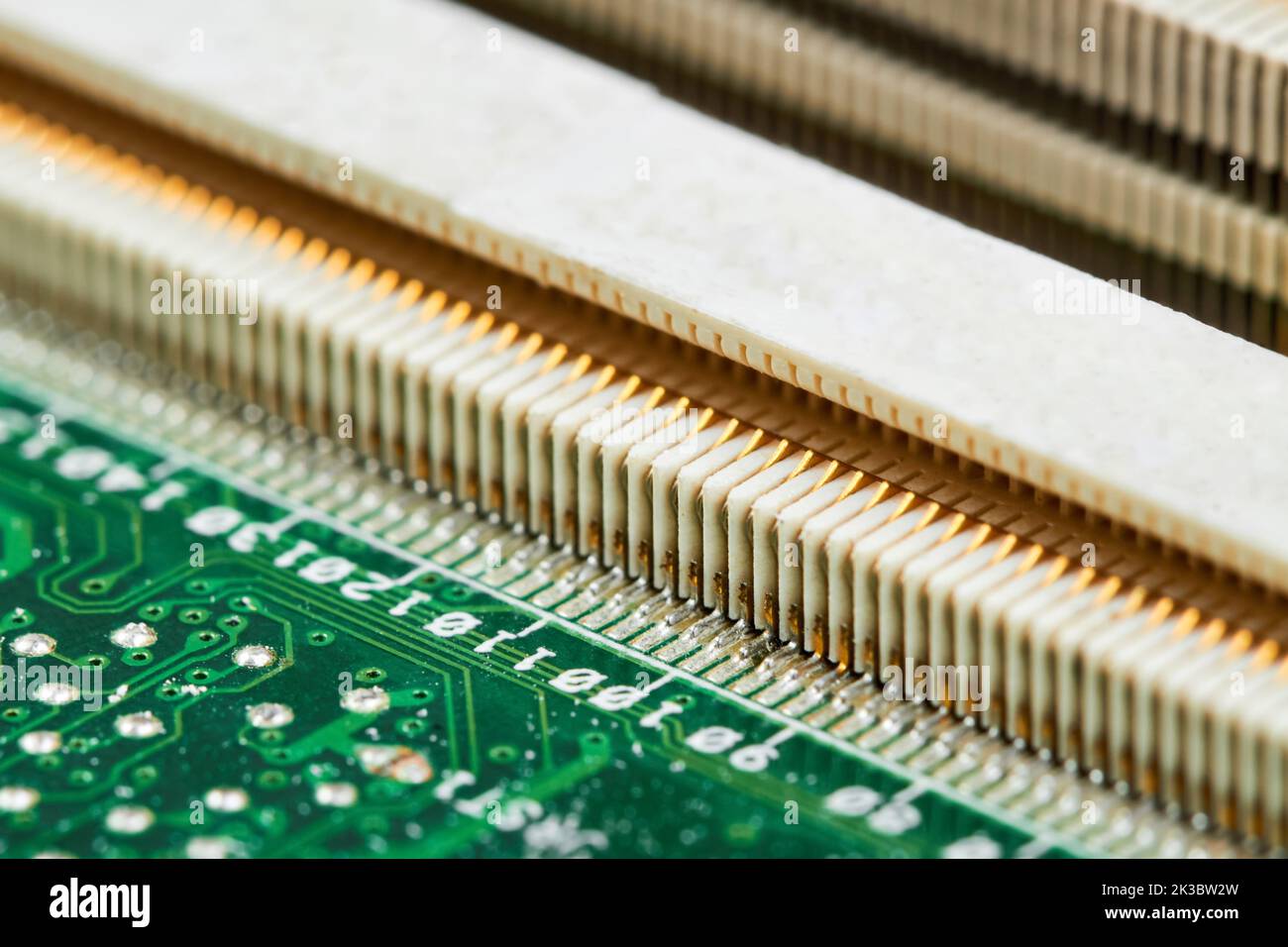 Close-up of computer connector on a part of electronic printed circuit ...