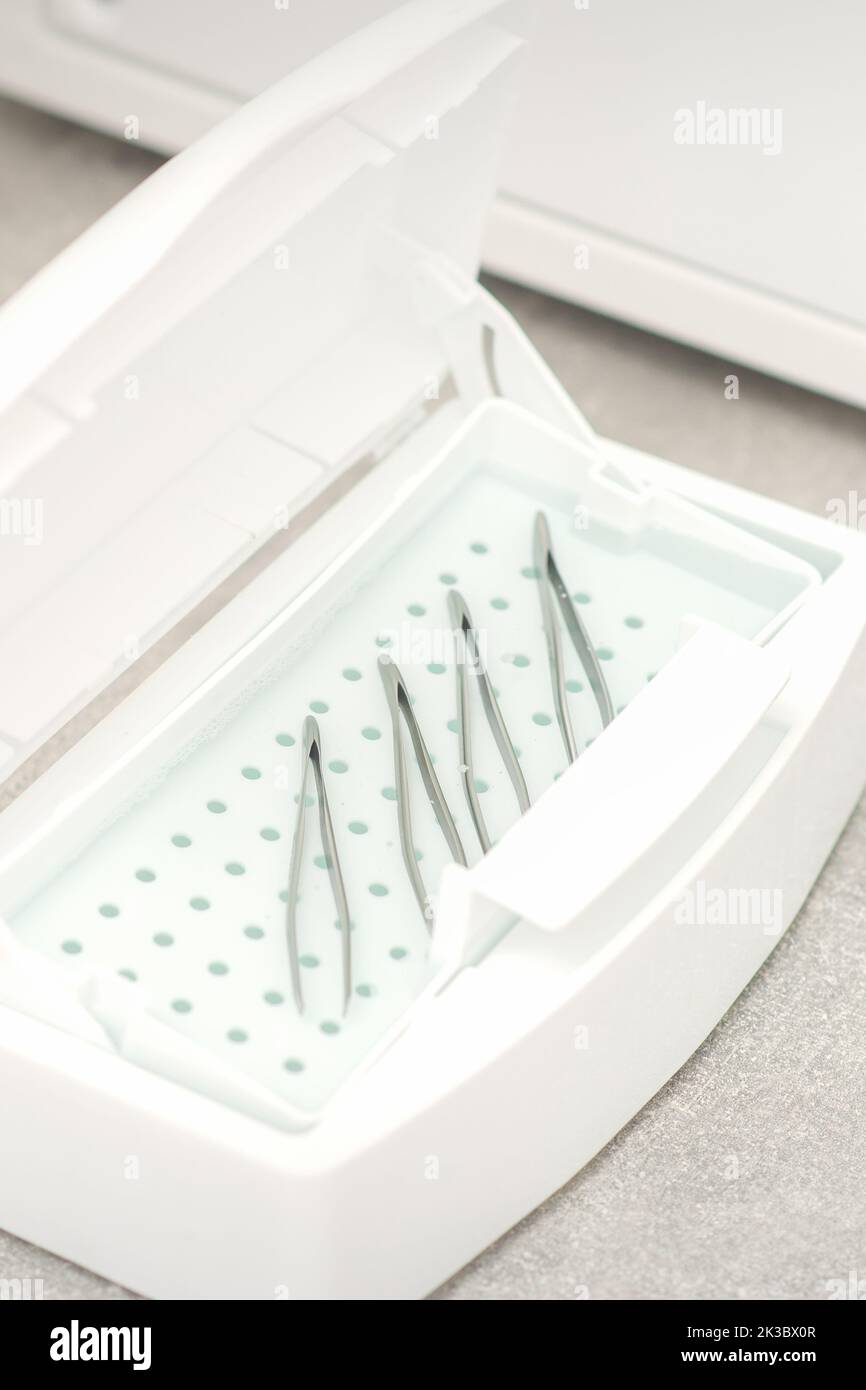 Ultrasonic tools cleaner. Machine for disinfection of tweezers tools ...