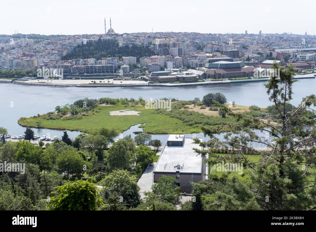 Wide Golden Horn island view from Pierre Loti, Golden Horn with trees ...