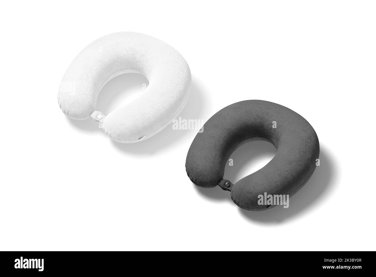 Blank black and white travel pillow mockup, side view, 3d rendering ...