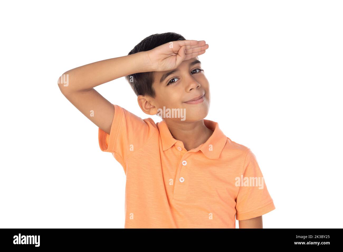 Latin boy looking to the future isolated on a white background Stock ...