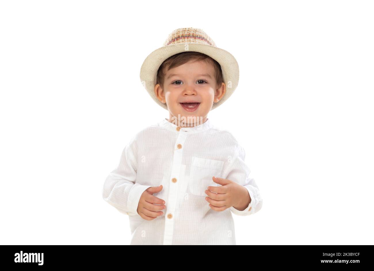 Cool stylish little boy in a hat. Isolated on white background Stock ...