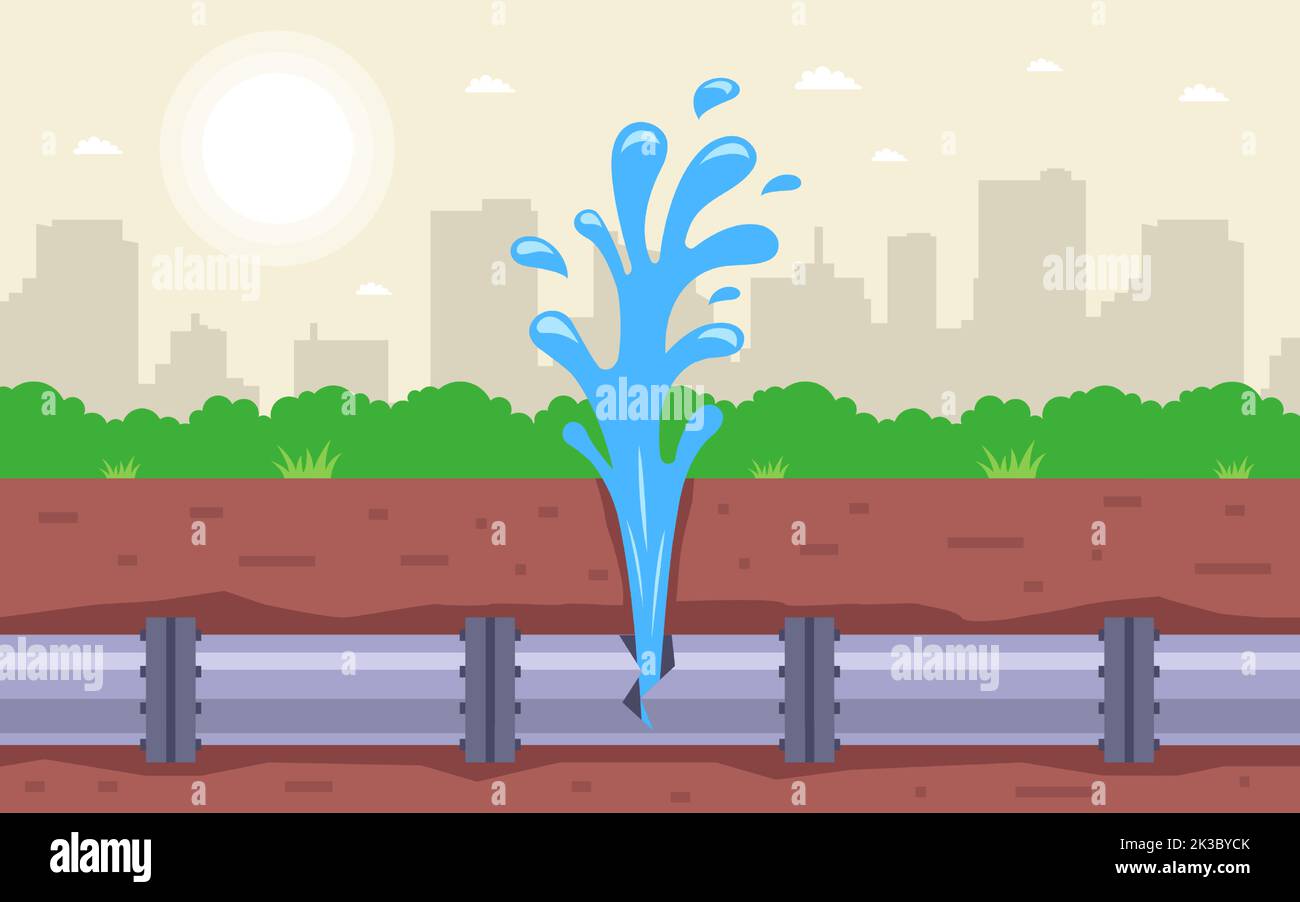 water pipe burst. water seeps out of the ground. flat vector illustration Stock Vector Image ...