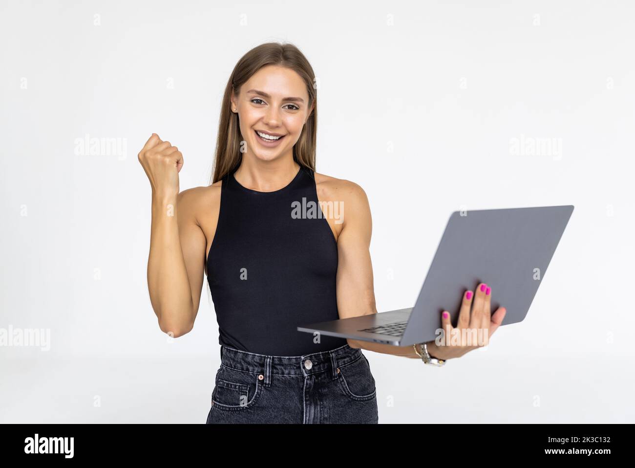 Image of a beautiful shocked excited amazing woman posing isolated over ...