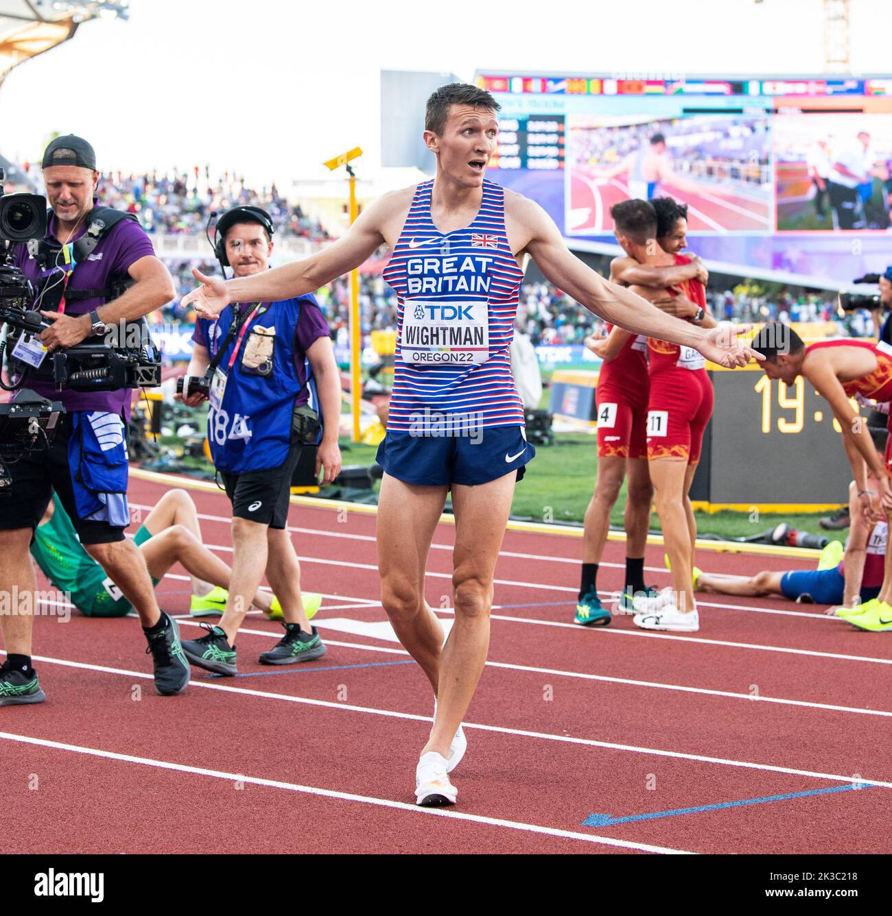 Jake Wightman of GB&NI celebrating his win in the men’s 1500m final at ...