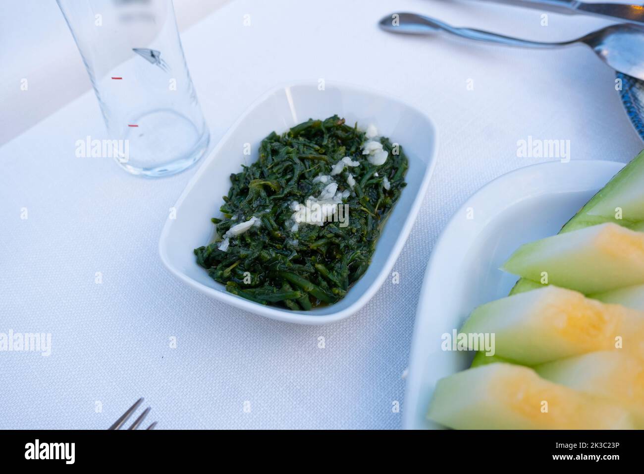 Sea kidney beans salad on raki table, vegetarian and green food idea ...