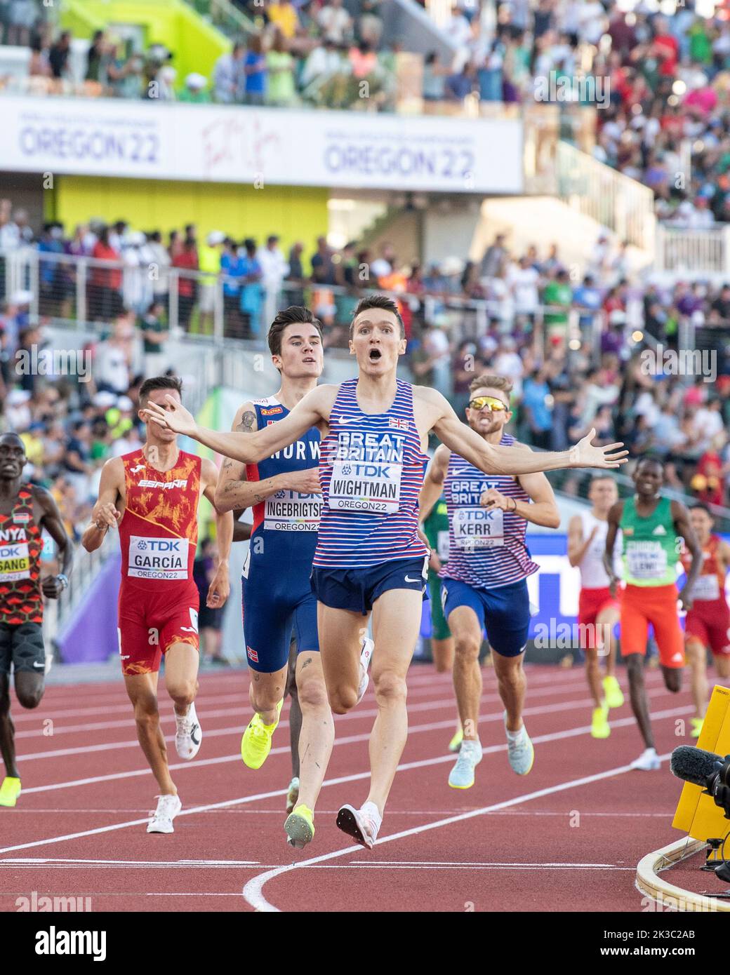 Jake Wightman of GB&NI on his way to winning the men’s 1500m final at ...