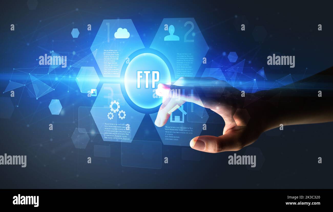 Hand touching digital button concept Stock Photo - Alamy