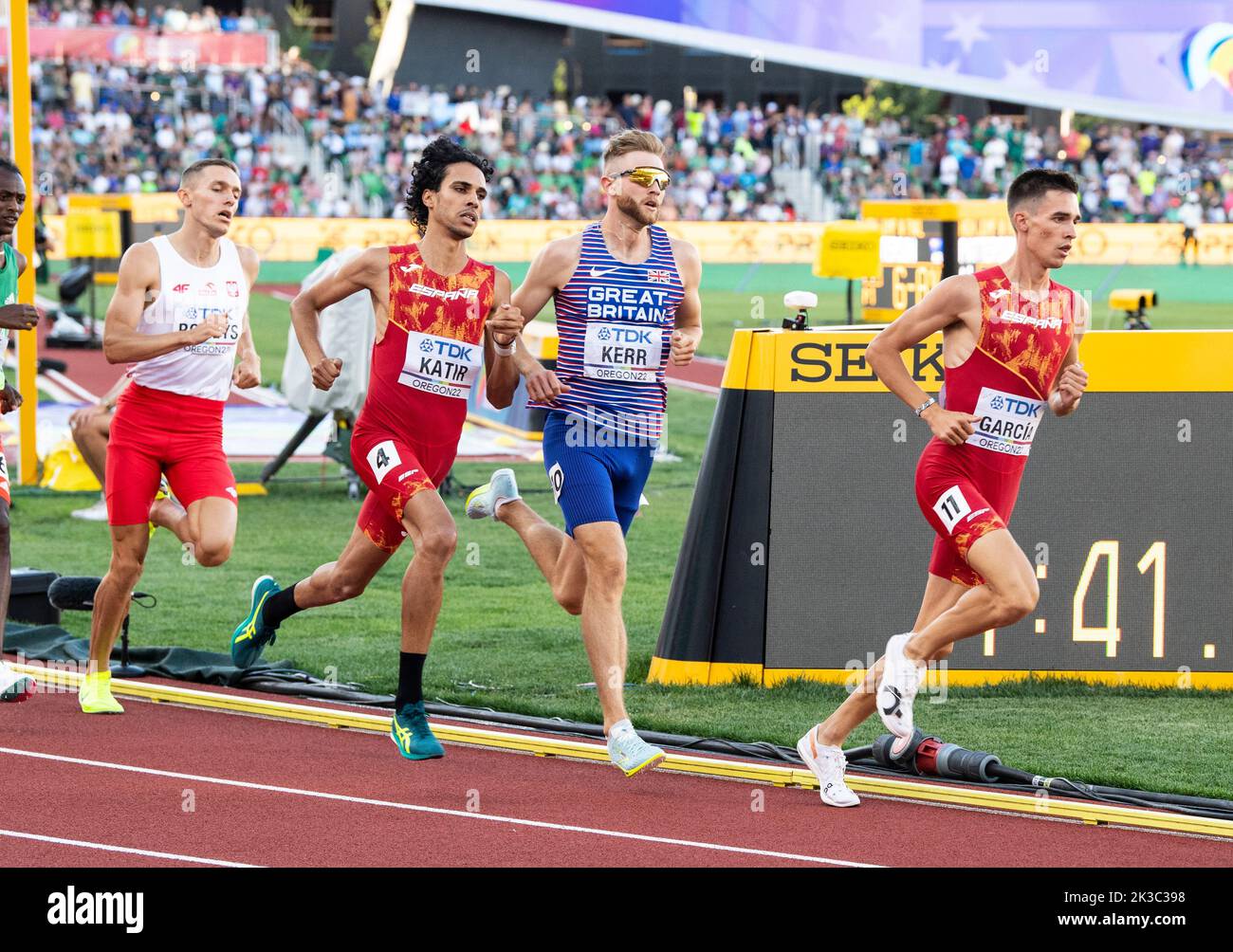 Josh Kerr, Mario Garcia and Mohamed Katir competing in the men’s 1500m ...