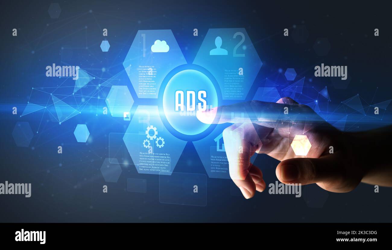 Hand touching digital button concept Stock Photo - Alamy