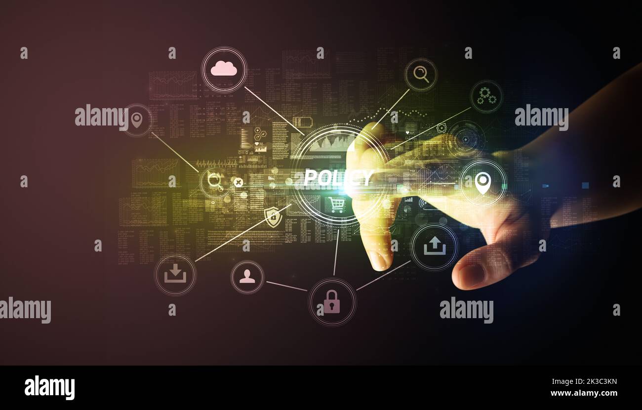 Hand touching cybersecurity button concept Stock Photo - Alamy