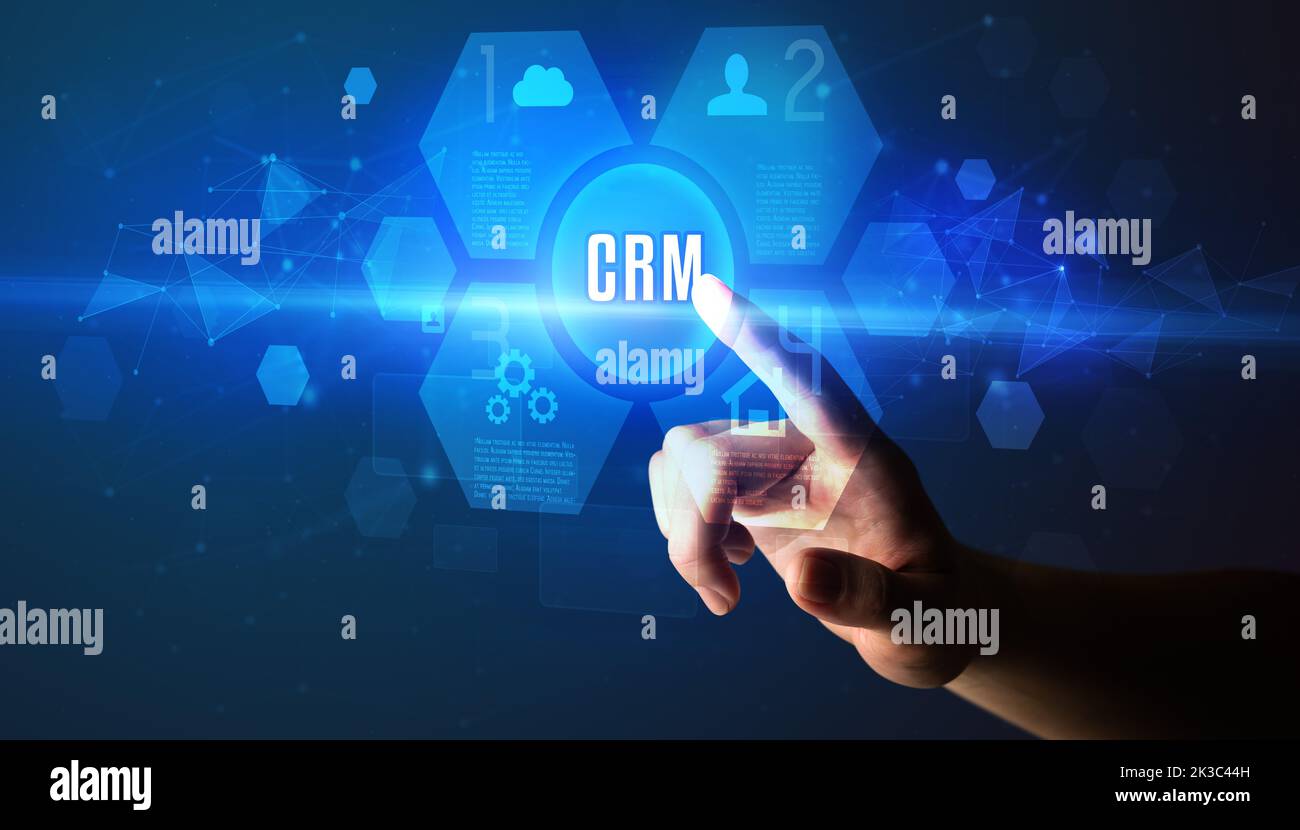 Hand touching digital button concept Stock Photo - Alamy