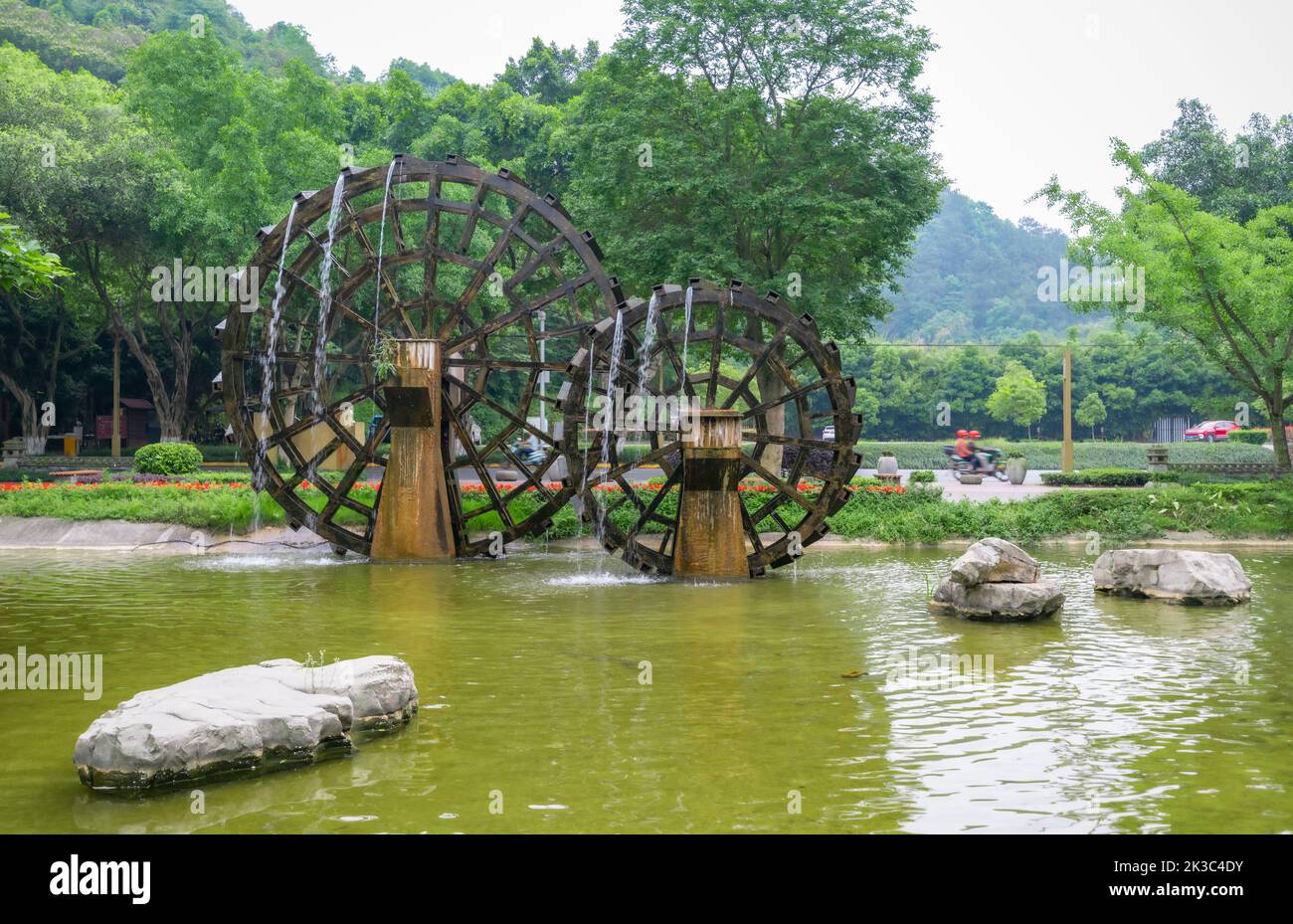 A water wheel at Jiading Square, a scenic spot in Leshan Giant Buddha ...