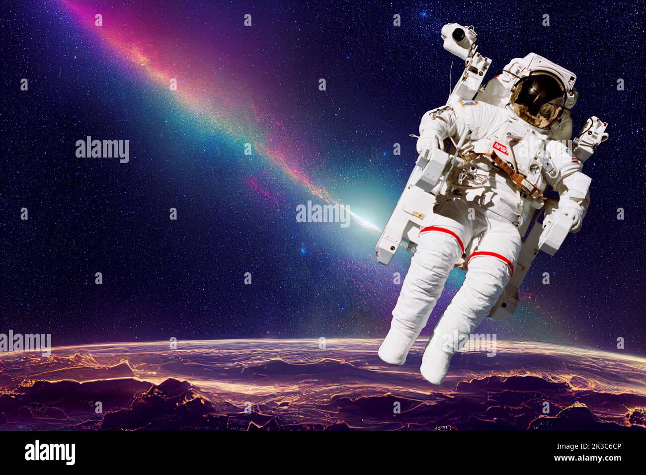 Astronaut spaceman do spacewalk while working for space station in outer space . Astronaut wear ...