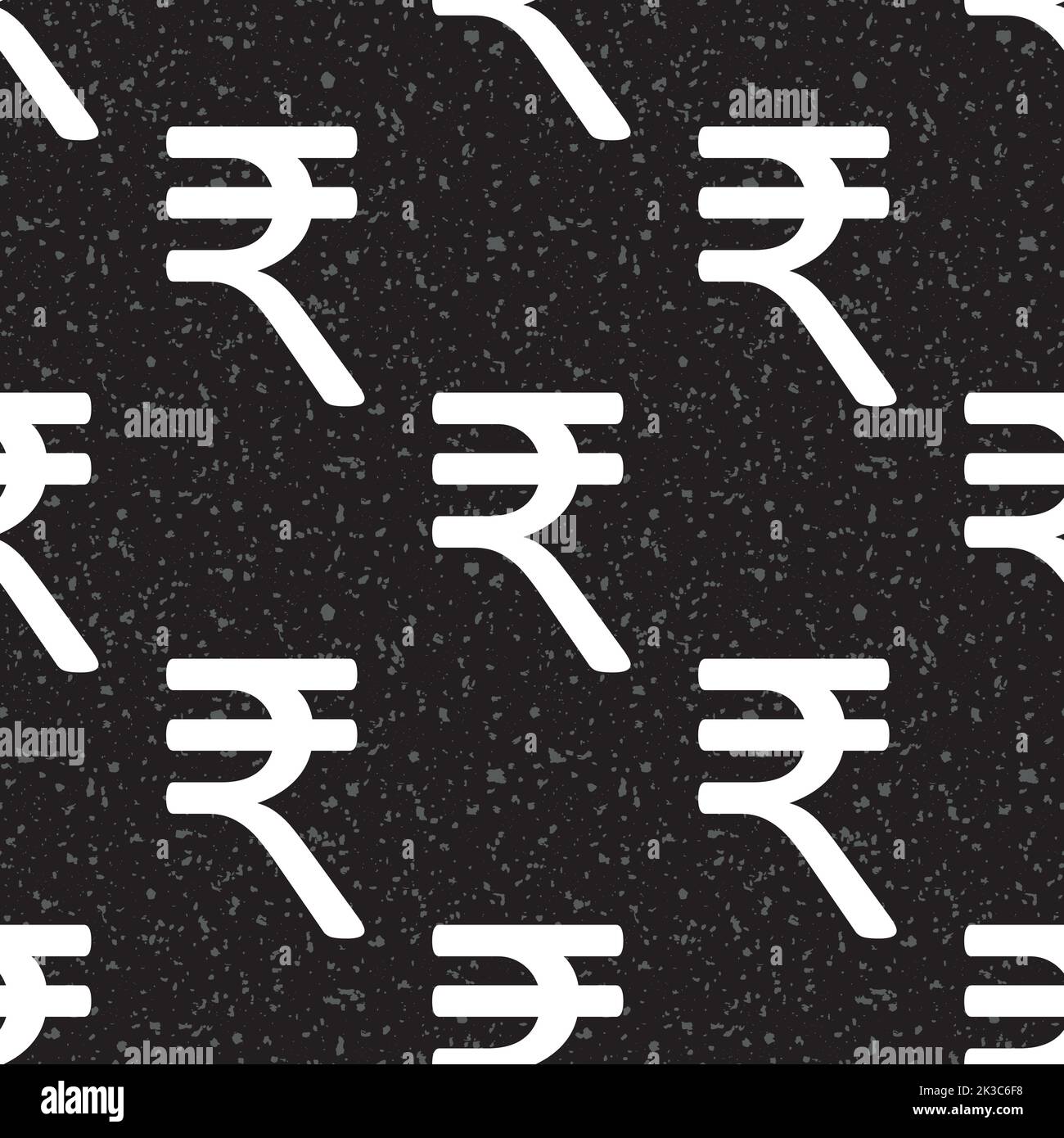 Indian rupee symbol vector pattern seamless background. Black white monochrome backdrop with ...