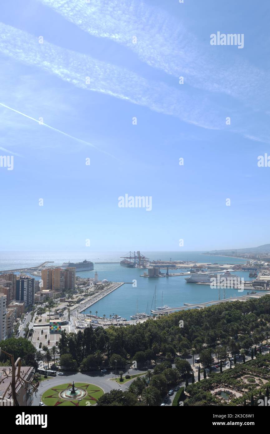 Malaga port from Gibralfaro, Malaga, Spain Stock Photo - Alamy