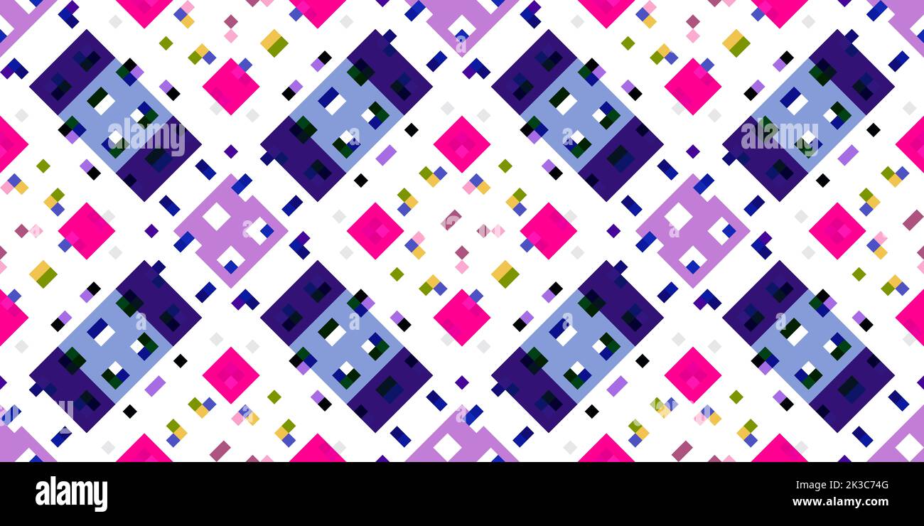 Retro geometric pixel pattern. Playful fun kaleidoscopic pink wallpaper ...