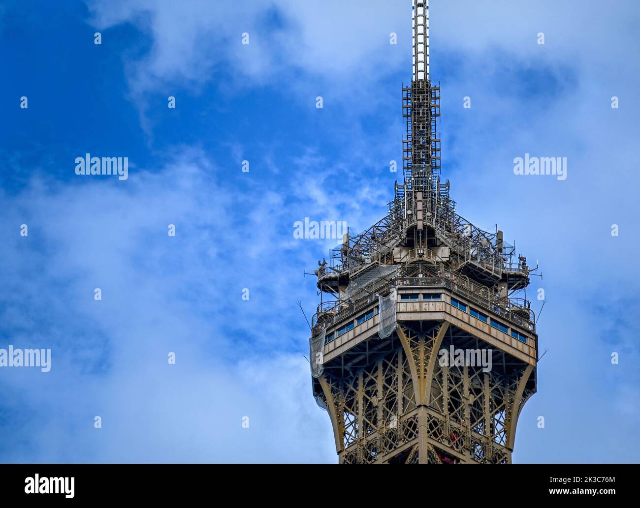 Paris, France, June 2022. Detail of the tip of the Eiffel Tower. A ...