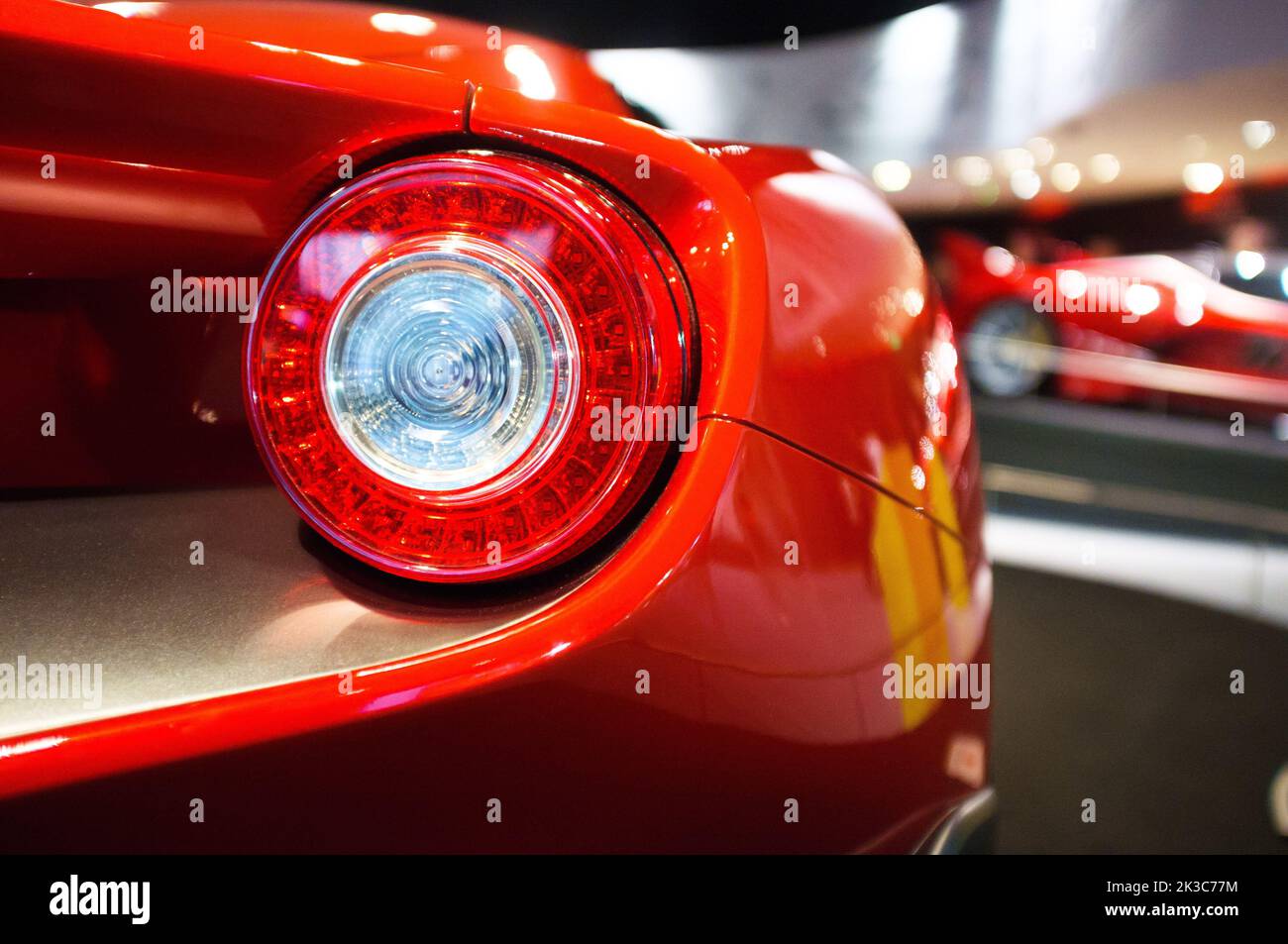 The Red Ferrari rear lights in Abu Dhabi Ferrari World park Stock Photo ...
