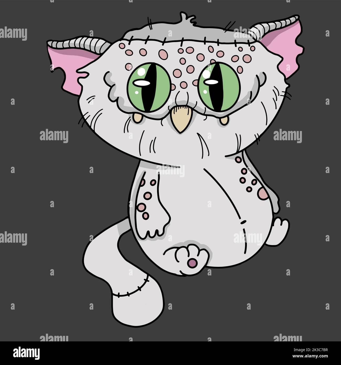 cute scary cat zombie halloween illustrationin dark background Stock ...