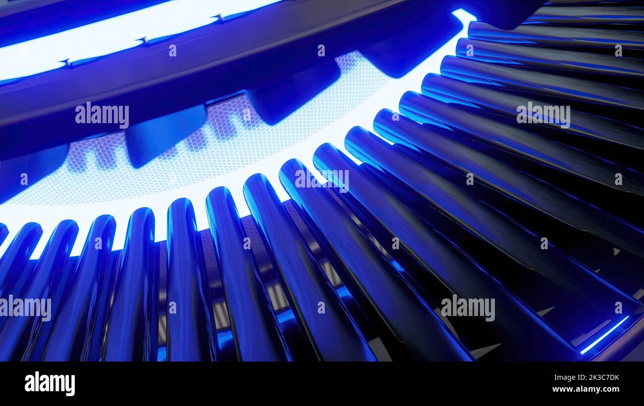 UFO Flying Saucer alien space ship with rotating rotor blades close up ...