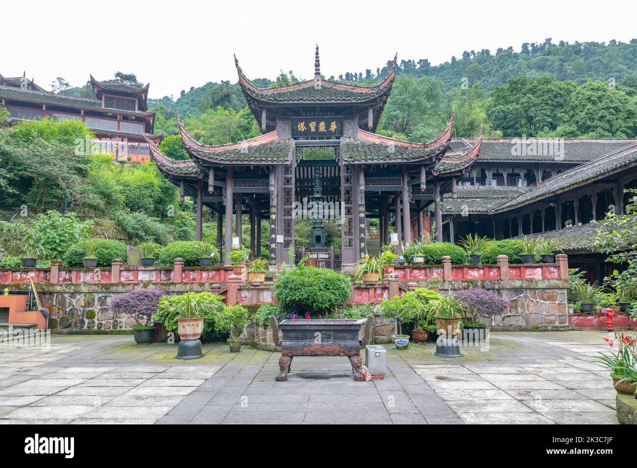 The architectural landscape of Fuhu Temple in Emei Mountain, China ...