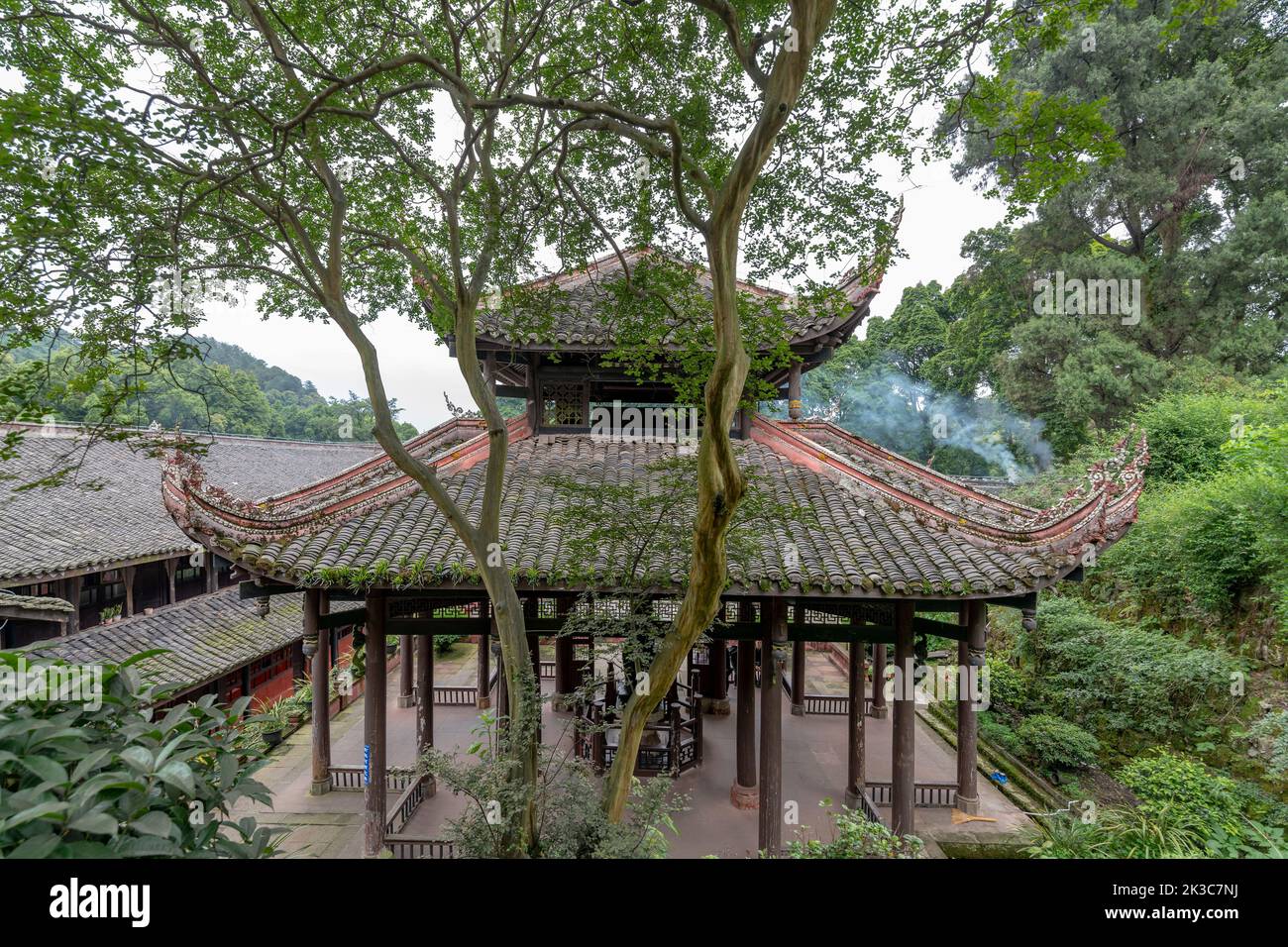 The architectural landscape of Fuhu Temple in Emei Mountain, China ...