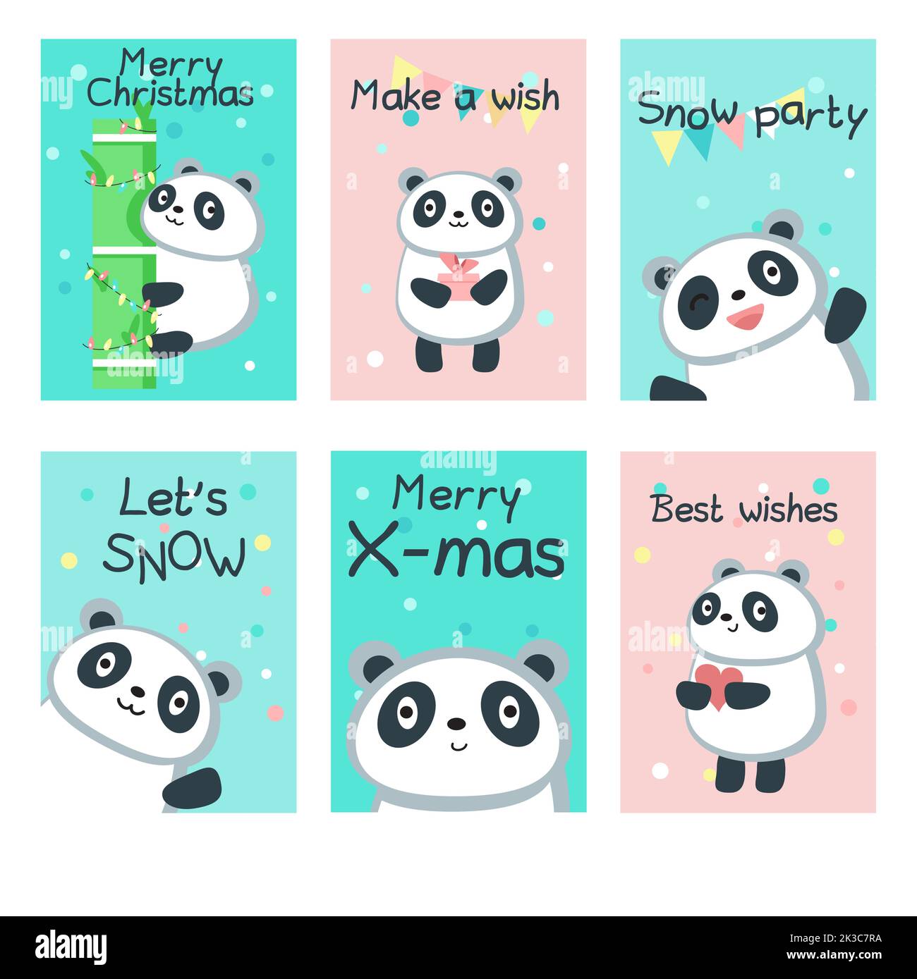 Cute panda Christmas greeting cards. Merry Christmas card vector ...