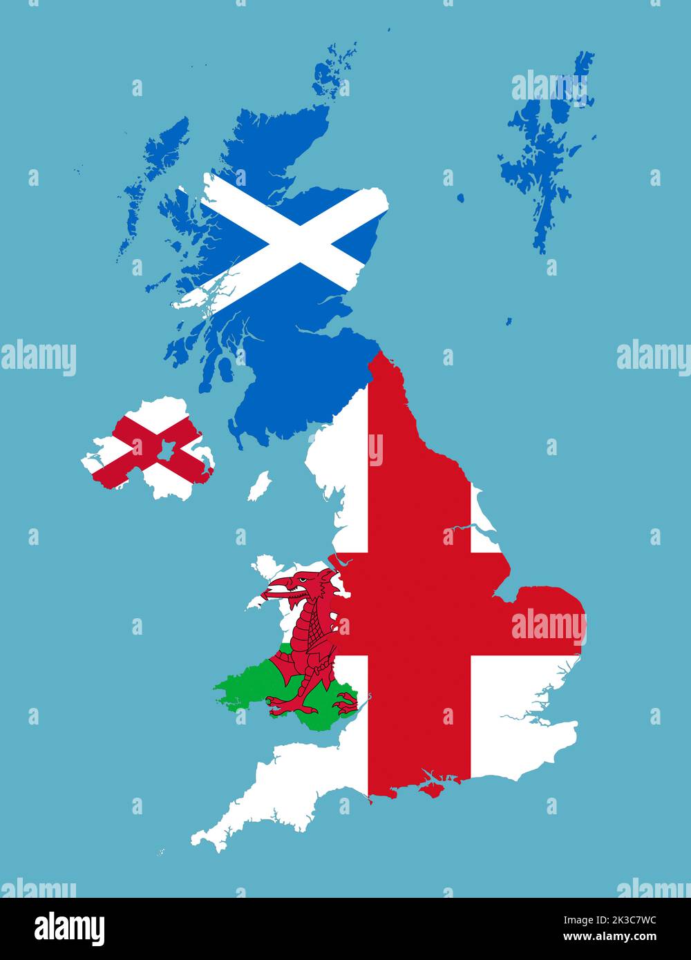 United kingdom map with flags of England, Scotland, Northern Ireland ...