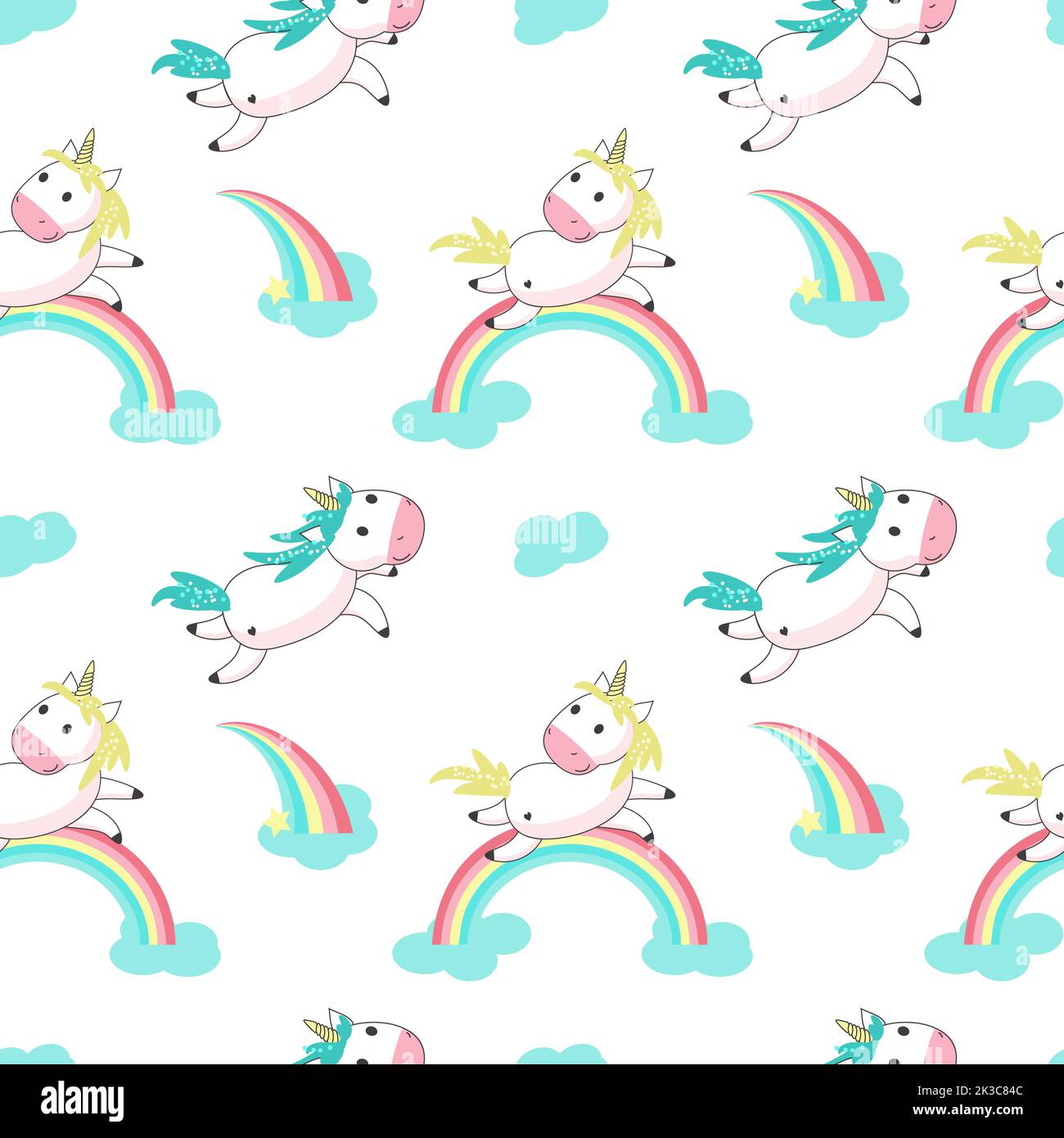 Magic unicorn seamless pattern. Vector hand drawn flying romantic ...