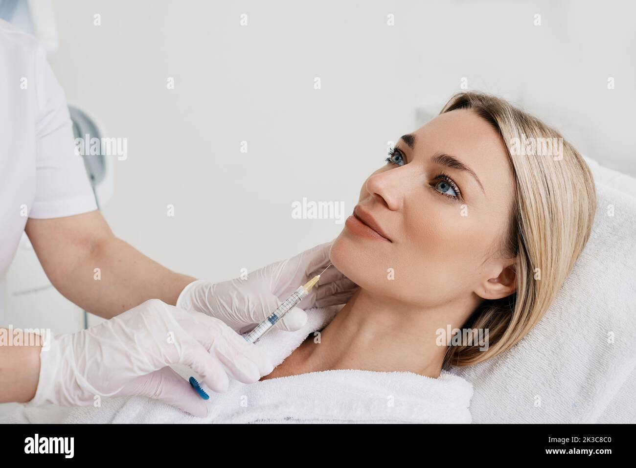 Facelift woman chin and lower face using beauty injection, non surgery ...